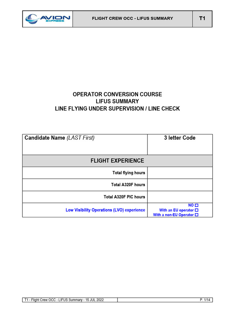 FlightCrewOCC LIFUSSummary | PDF | Air Traffic Control | Aeronautics