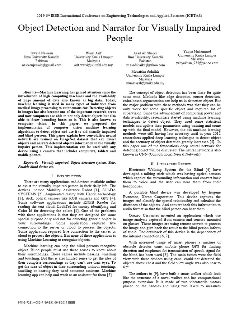 Object Detection Aid for Visually Impaired | PDF | Machine Learning ...