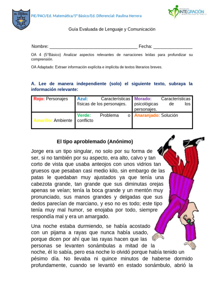 Análisis de Narrativa para 5° Básico | PDF