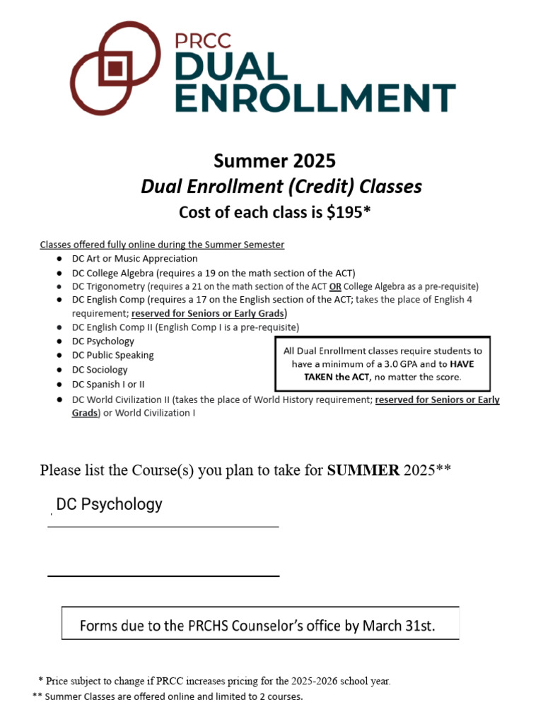 Summer 2025 Online Dual Enrollment Classes | PDF | Science | Mathematics