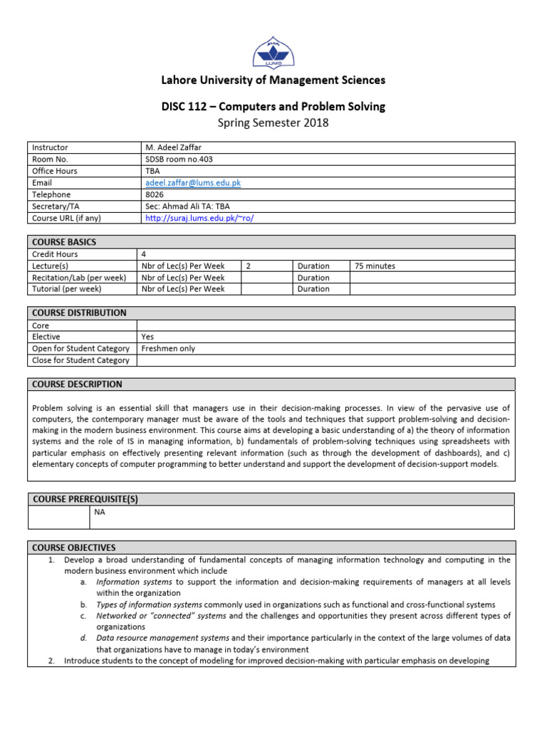 DISC 112 - Computer and Problem Solving - Adeel Zaffar | PDF ...