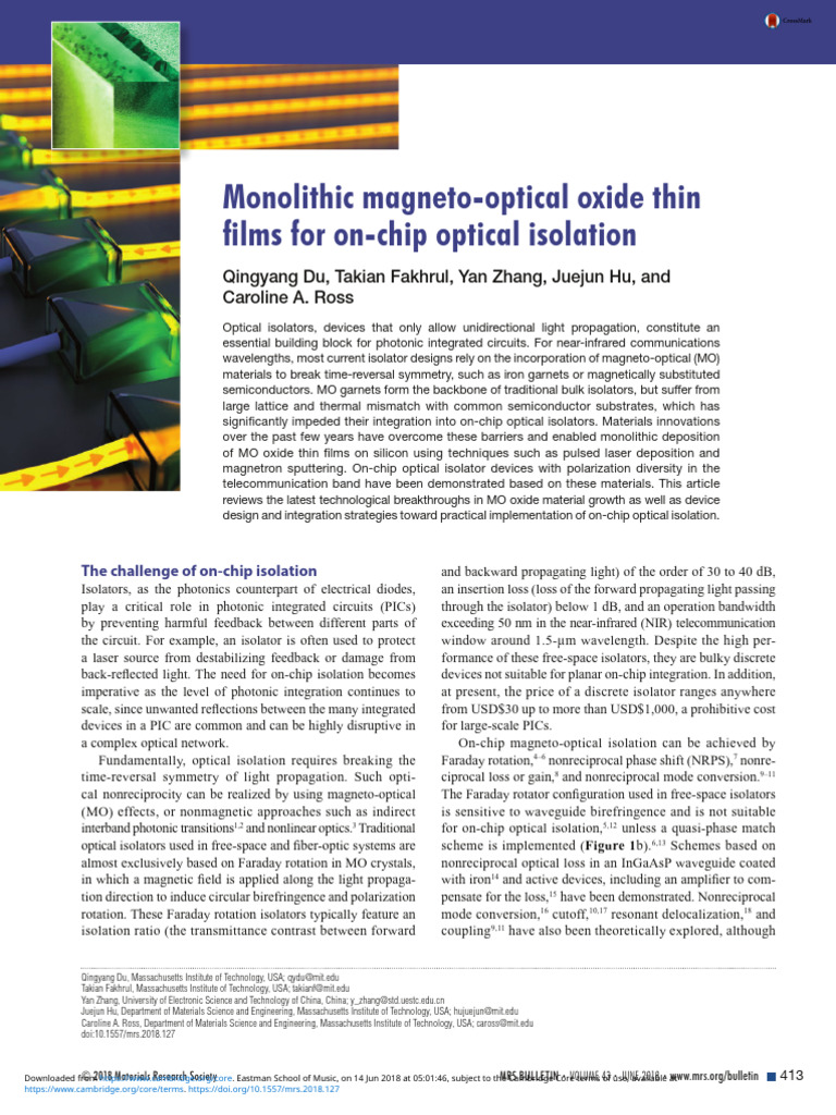 On-Chip Optical Isolation Advances | PDF | Thin Film | Photonics
