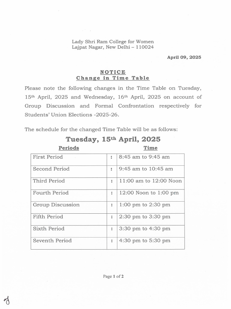 Notice For The Time Table Change - 15 & 16.04.2025 | PDF