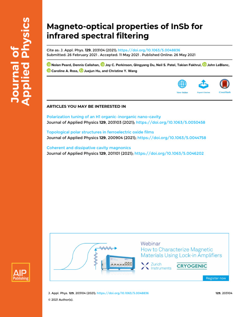 Magneto-Optical Properties of InSb For | PDF | Optical Filter | Absorption Spectroscopy