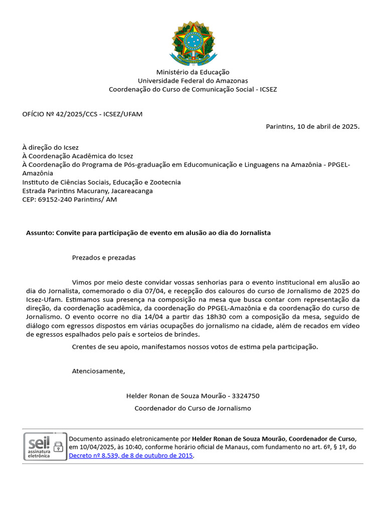 Convite - Sei_ufam - 2541691 - Ofício | PDF