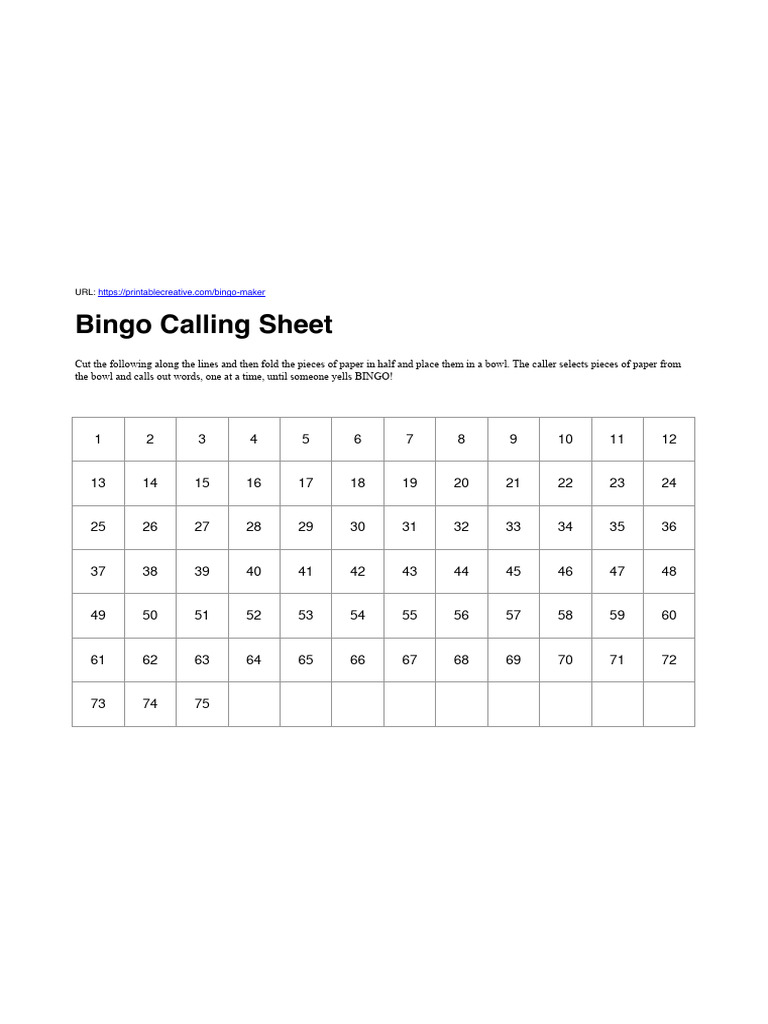 Bingo Calling Sheet Instructions | PDF