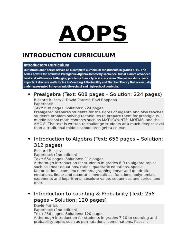 AOPS Curriculum Overview for Students | PDF