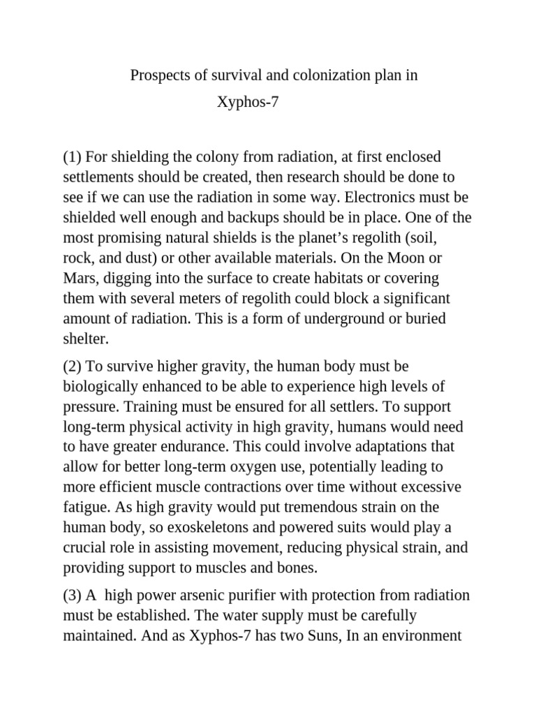 Prospects of survival and colonization plan in | PDF | Soil | Space ...
