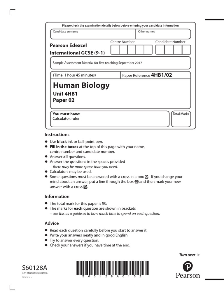 Human Biology 2HB - Specimen Paper | PDF | Enzyme | Cell (Biology)