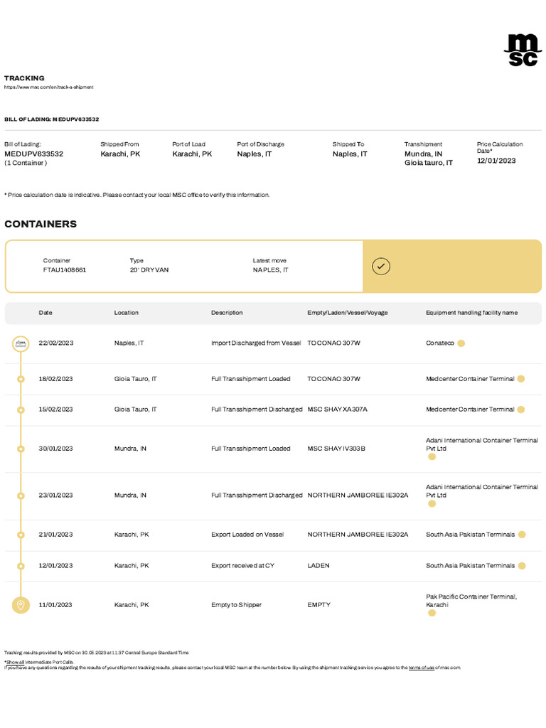 Shipping Container Tracking and Tracing - MSC | PDF | Cargo | Containerization