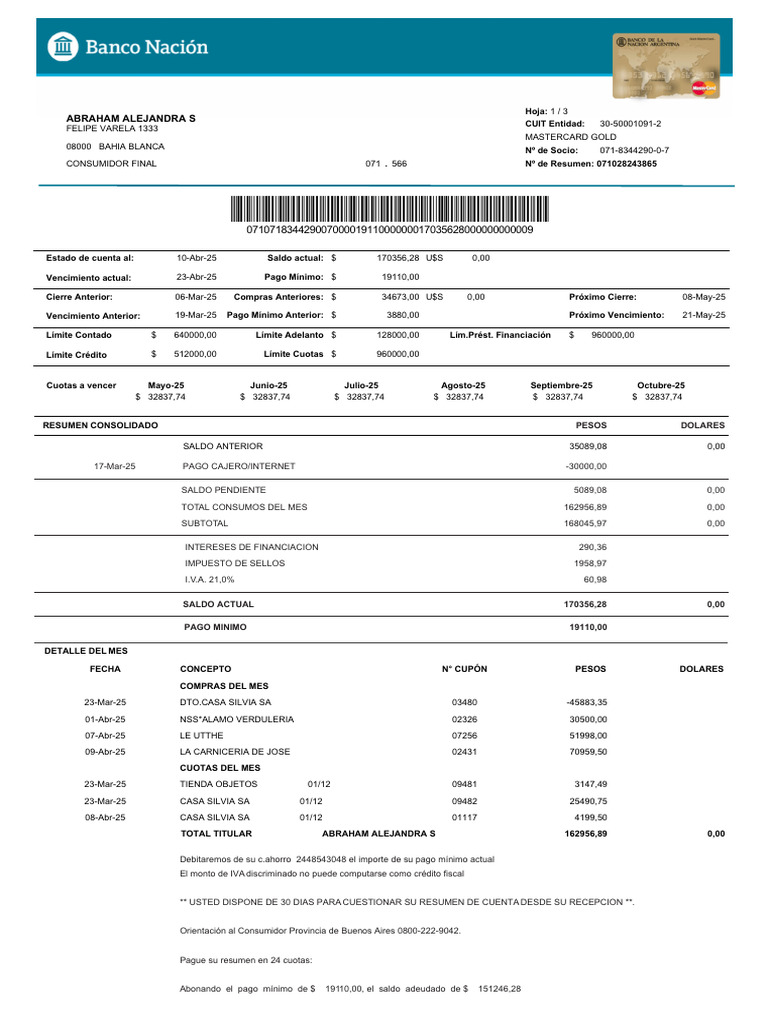 Resumen de Cuenta Mastercard Abril 2025 | PDF | Bancos | Crédito