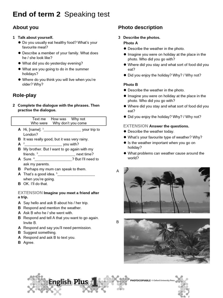 End of Term 2 Speaking Test | PDF