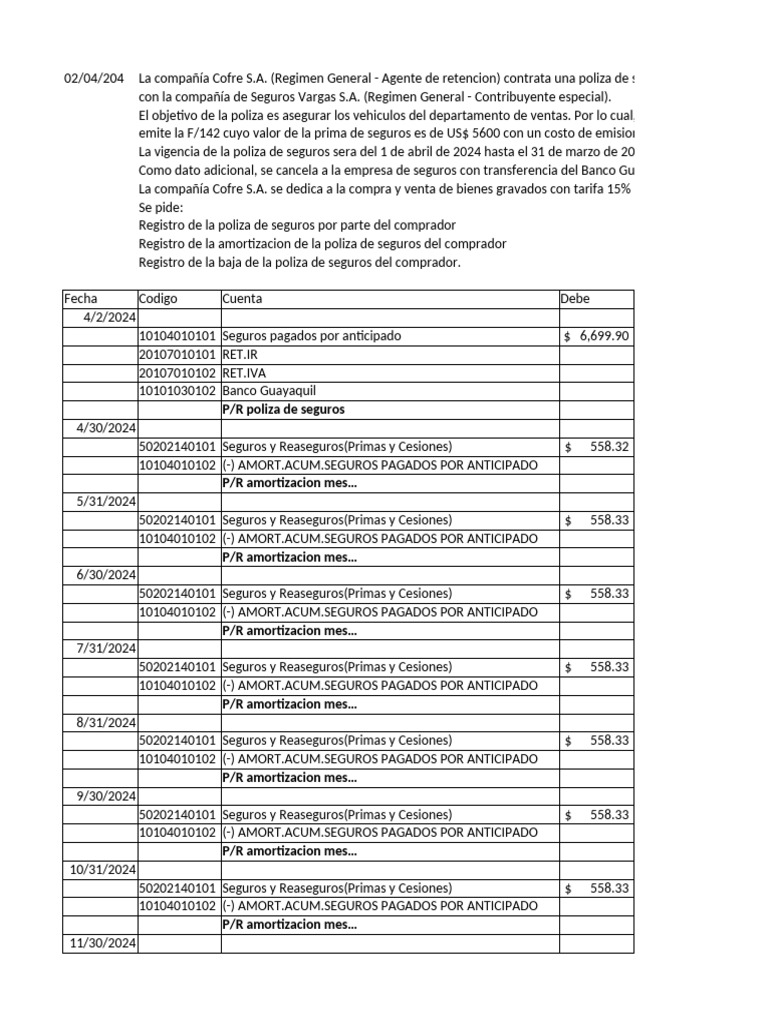 Ejercicio Cofre | PDF | Seguro | Reaseguro