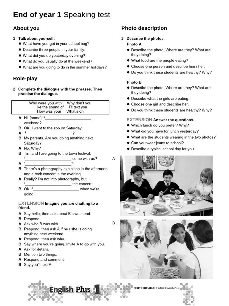 End of Year 1 Speaking Test | PDF