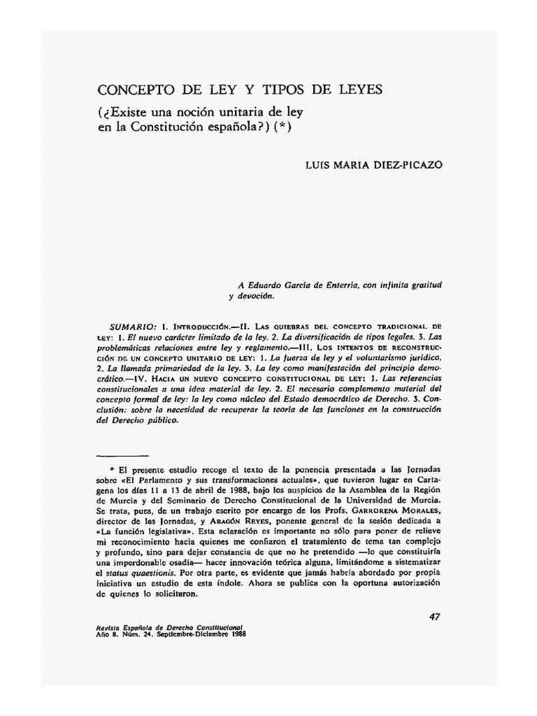 Concepto de Ley y Tipos de Leyes Lm Diez Picazo | PDF