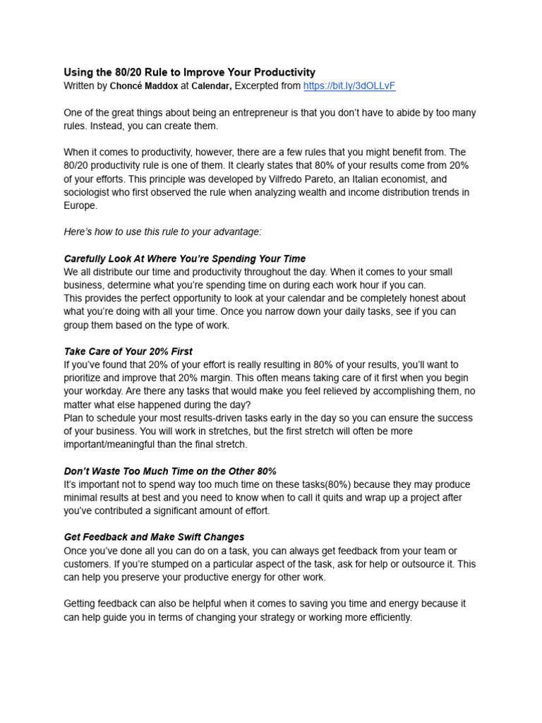 Boost Productivity with the 80/20 Rule | PDF