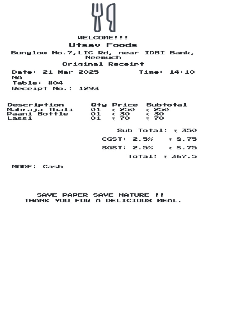 Utsav Foods Receipt - March 2025 | PDF