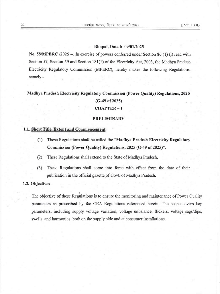 MPERC Power Quality Regulations RG 49 2025 English | PDF