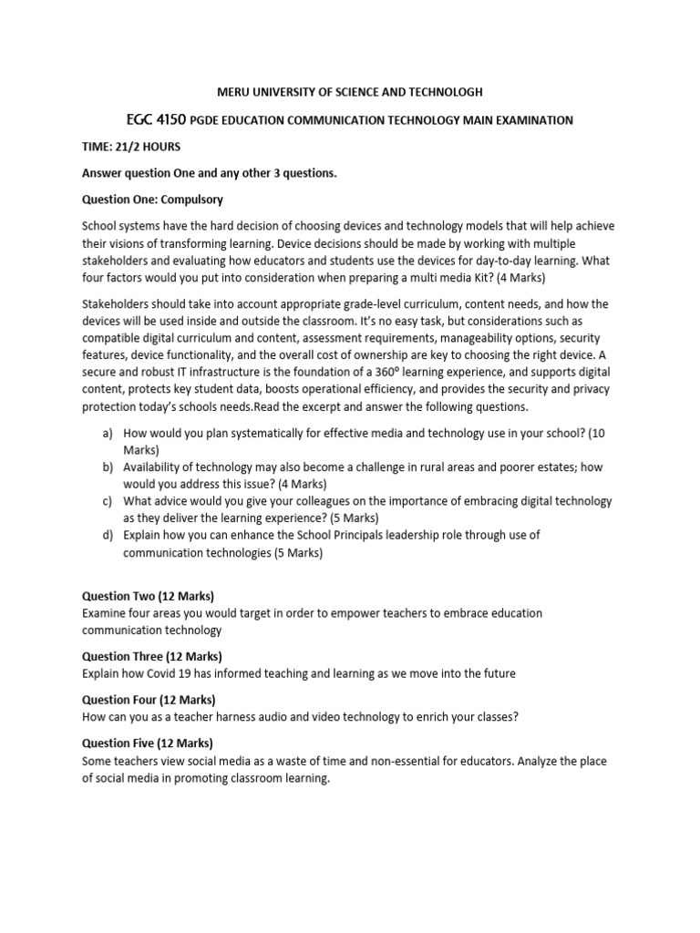 EGC-4150-PGDE-EDUCATION-COMMUNICATION-TECHNOLOGY-MAIN-EXAMINATION- | PDF