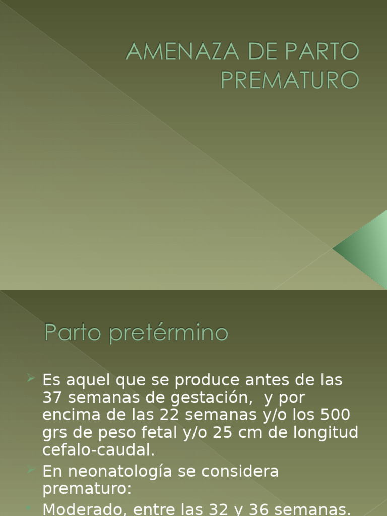 Amenaza de Parto Prematuro | PDF | Parto prematuro | Especialidades Medicas