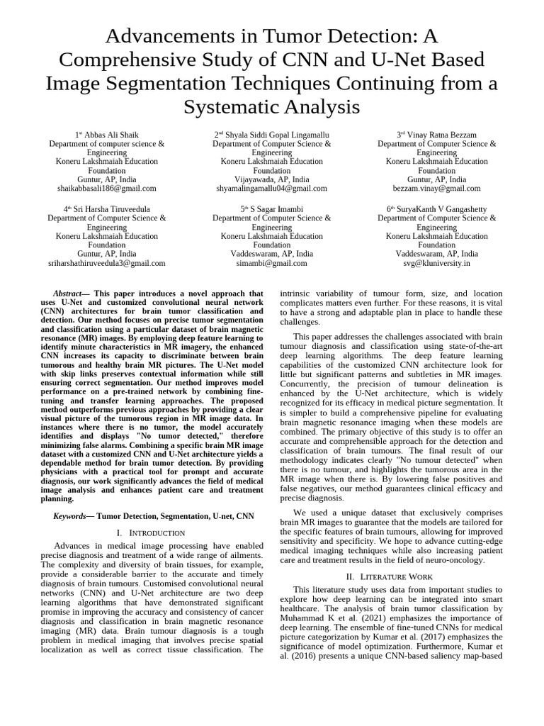 Advancements in Tumor Detection A Comprehensive Study of CNN and | PDF | Image Segmentation ...