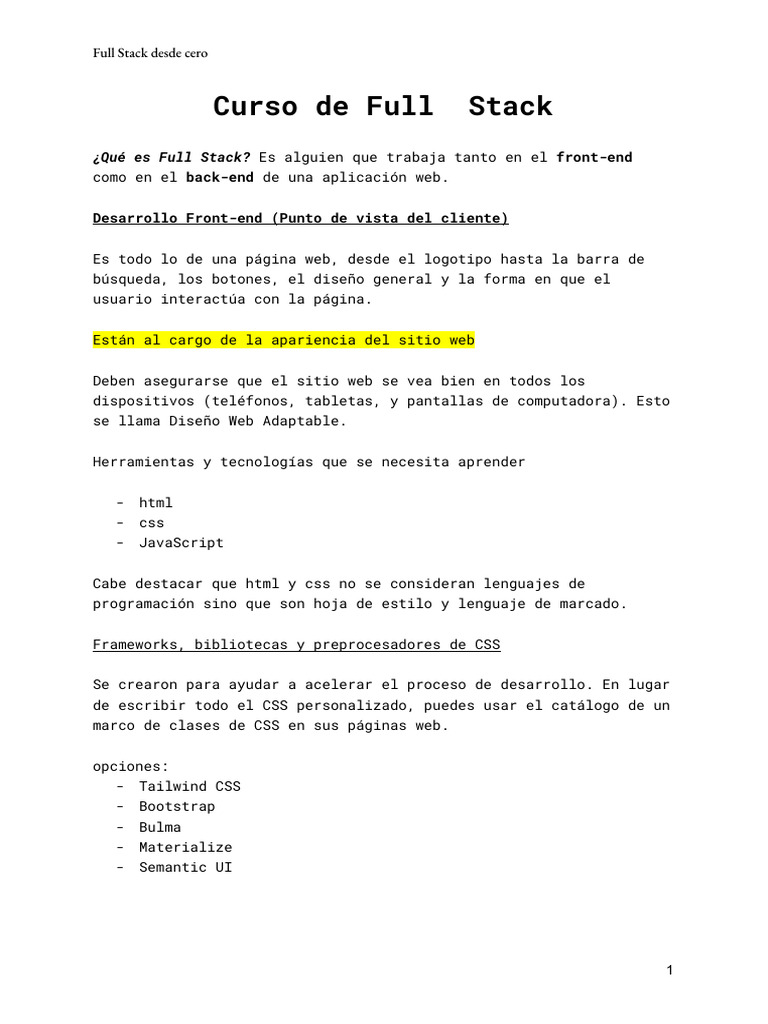 Curso de Full Stack | PDF | HTML | Red mundial