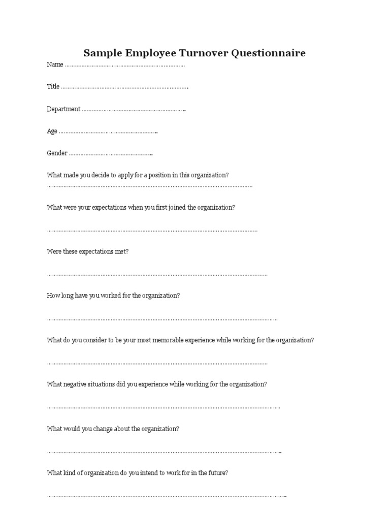 Sample Employee Turnover Questionnaire | PDF | Career & Growth