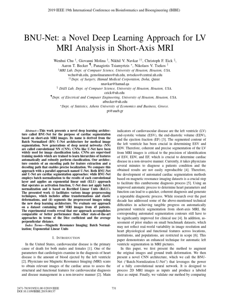 BNU Net A Novel Deep Learning Approach For LV MRI Analysis in Short | PDF | Image Segmentation ...