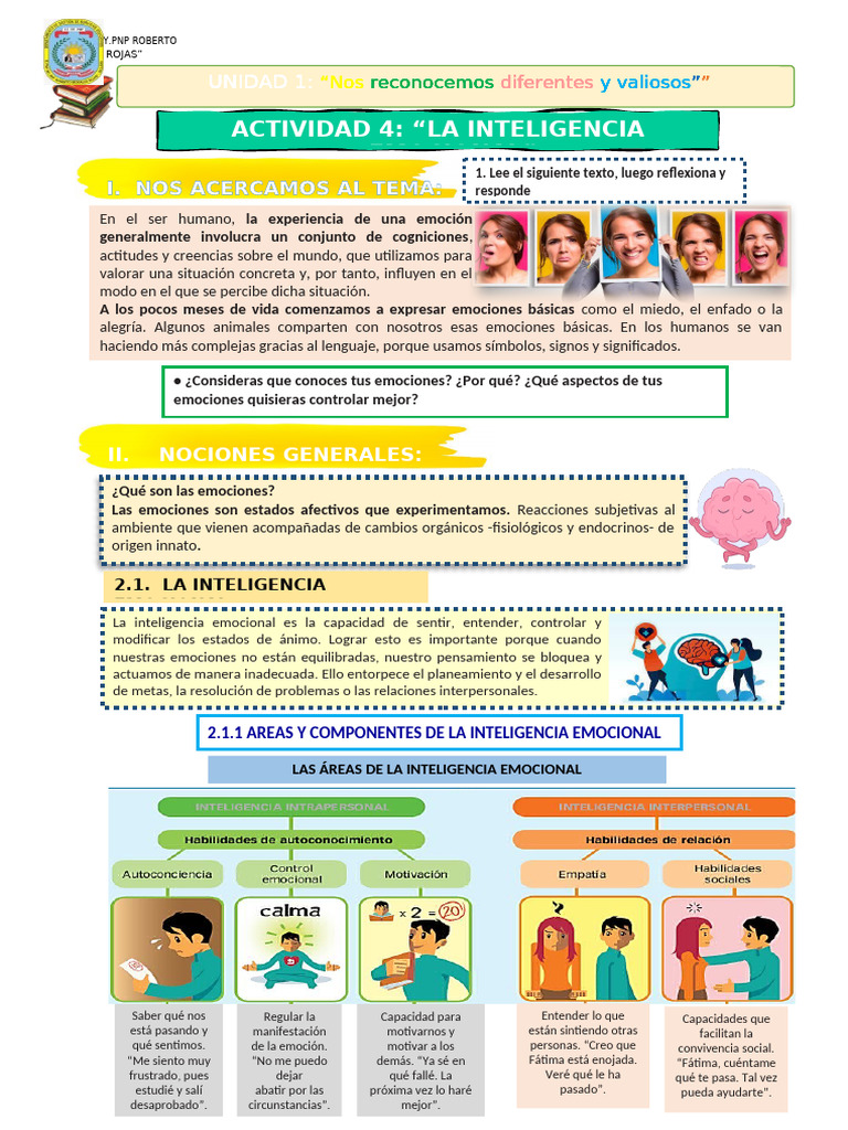 U1- Act. 04- LA INTELIGENCIA EMOCIONAL | PDF | Las emociones | Ansiedad