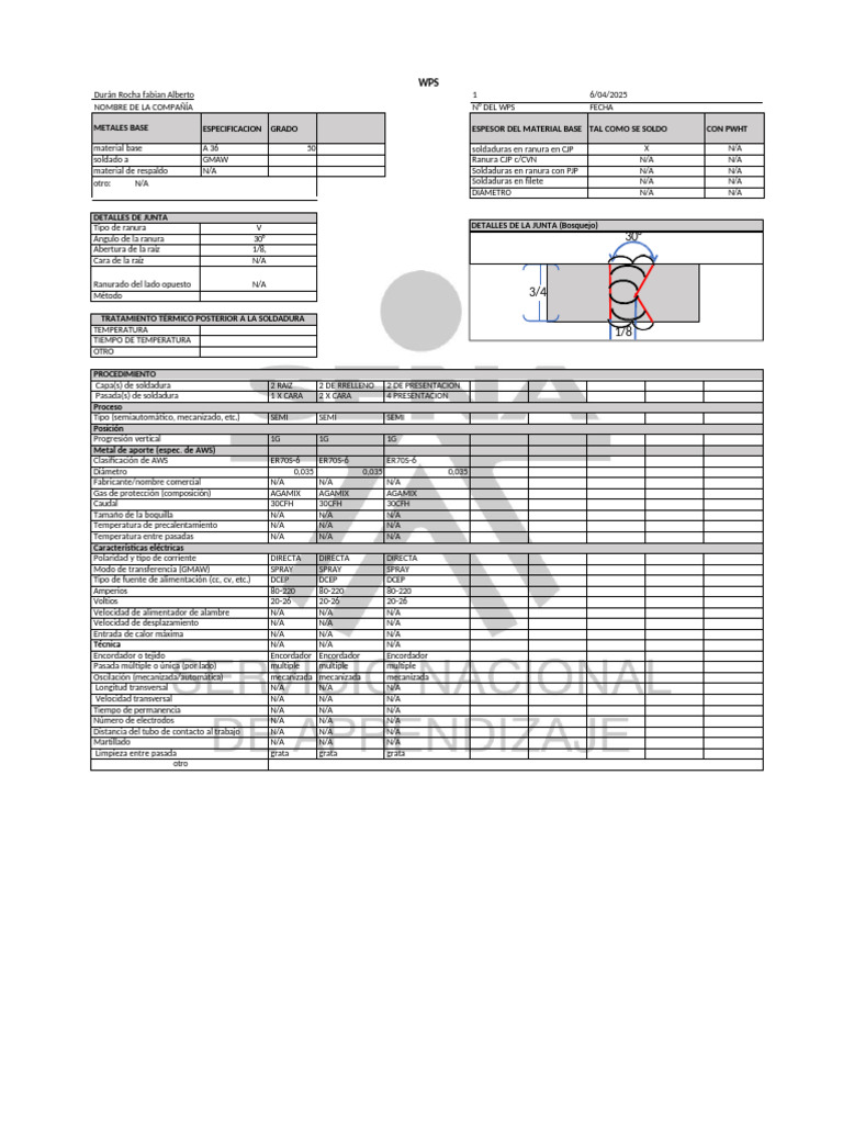 Formato Wps FABIAN DURA | PDF | Soldadura | Construcción