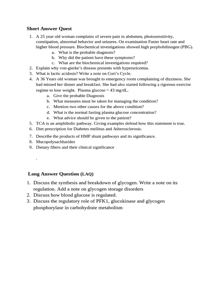 SAQ,LAQ OF CHEMISTRY AND METABOLISM OF CARBOHYDRATEs | PDF