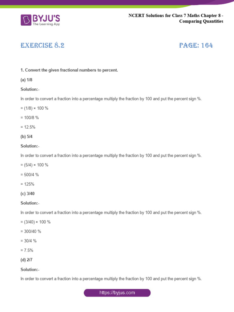 NCERT Solutions For Class 7 Maths 8may Chapter 8 Comparing Quantities Exercise 8.2 | PDF ...
