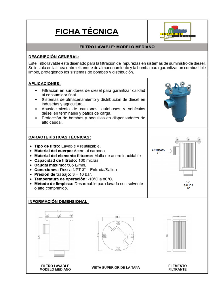 Ficha Técnica - Filtro Lavable Mediano | PDF