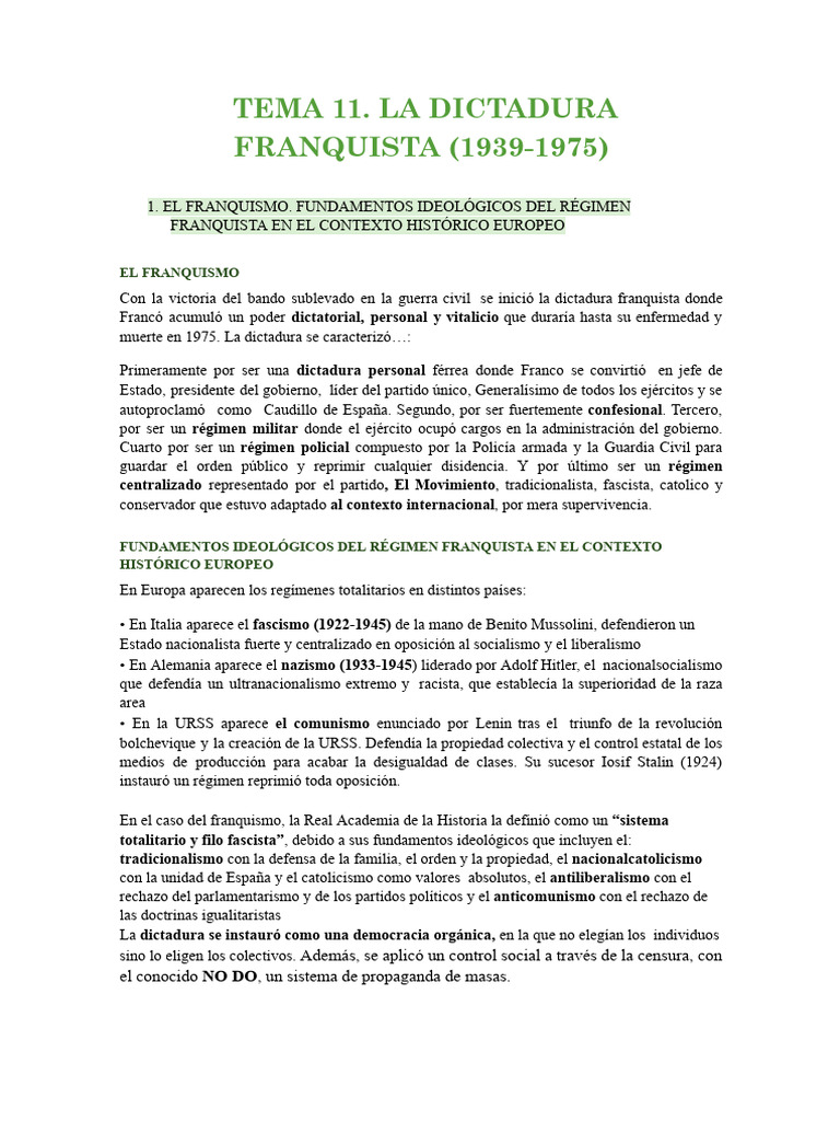 11. La dictadura franquista (1939-1975) | PDF | España franquista | Francisco franco