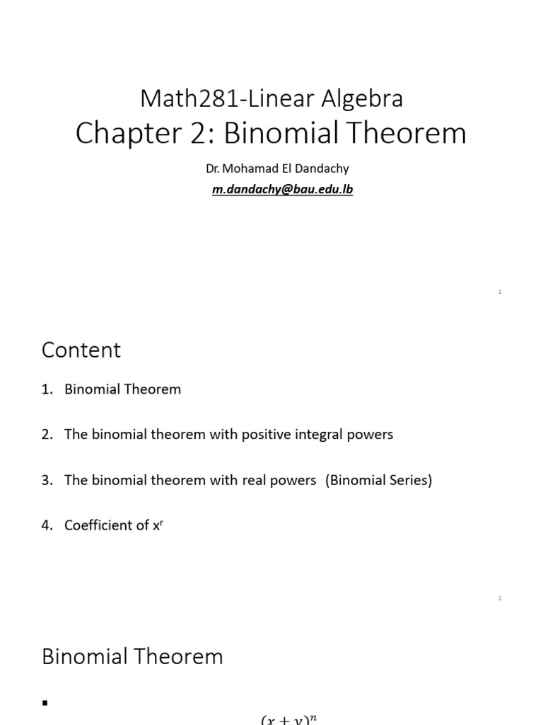 Chapter 2 Binomial Theorem (4) | PDF | Combinatorics | Mathematical ...