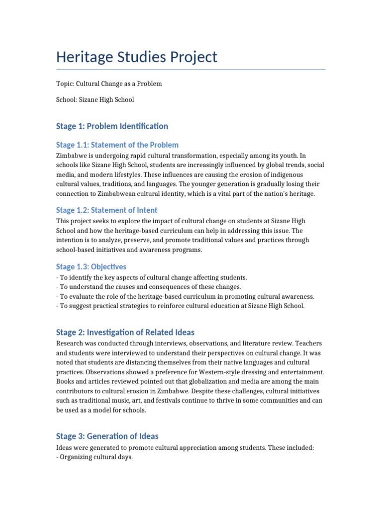 Heritage Studies Project Sizane High School Full | PDF | Liberal Arts ...