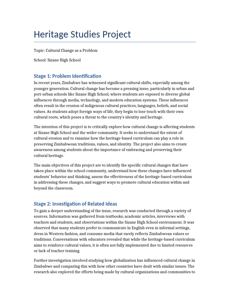 Heritage Studies Project Sizane High School | PDF | Learning | Human ...