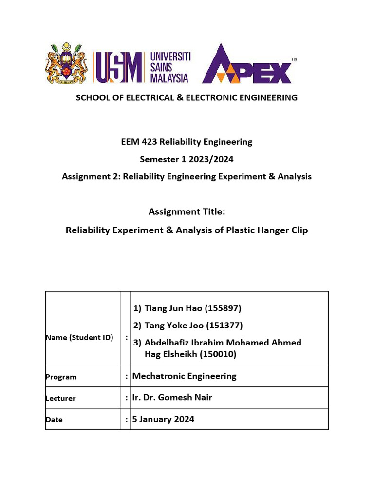 EEM423 Reliability Engineering Assignment 2 Group 18 | PDF | Reliability Engineering | Median