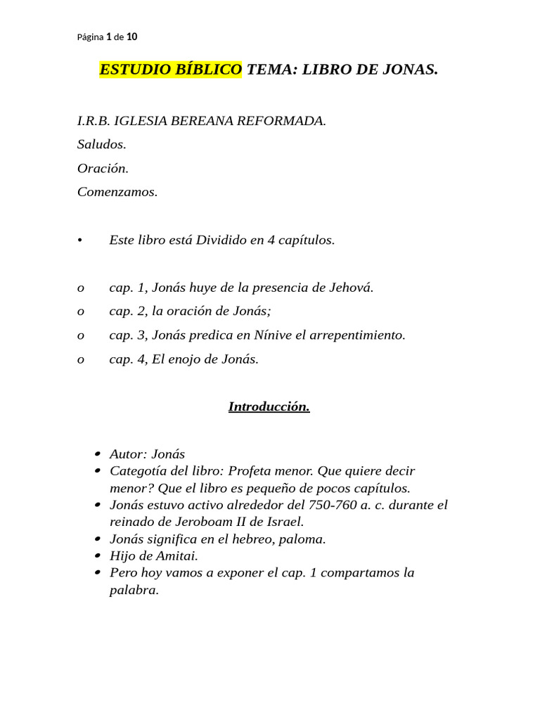 Estudio del Libro de Jonás: Capítulo 1 | PDF | Jonás | Dios