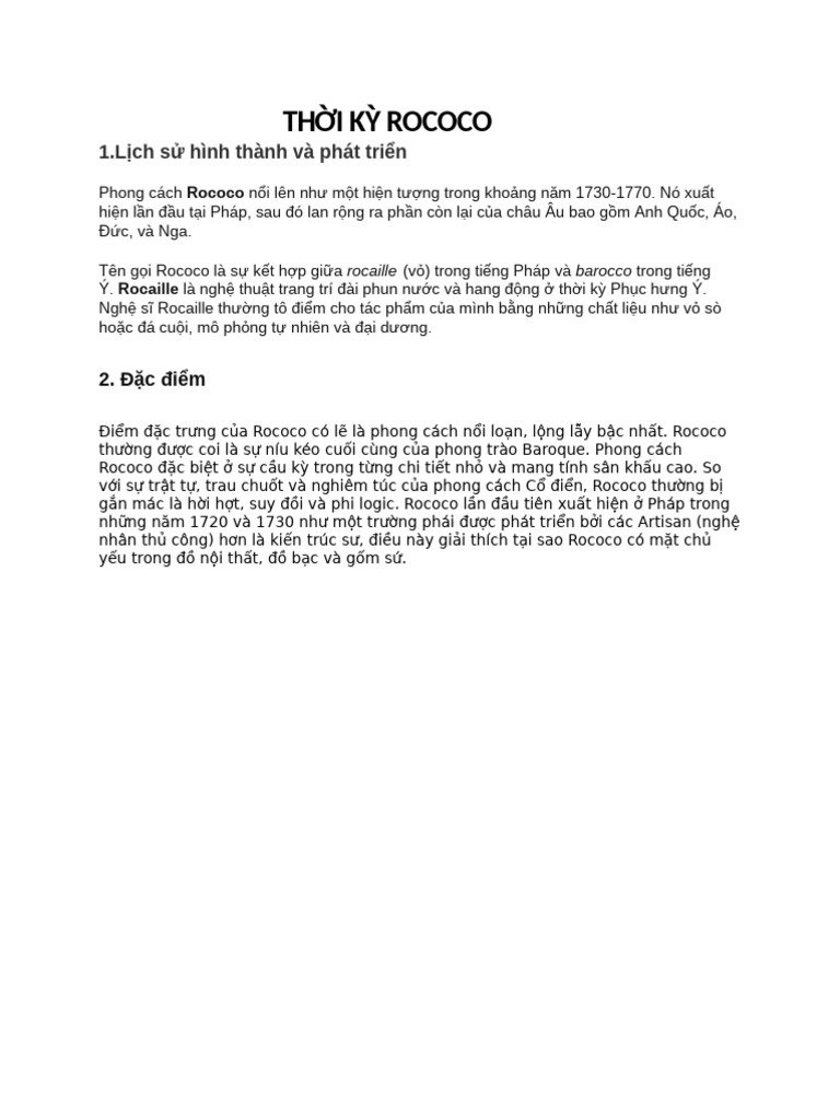 PHONG CÁCH NGHỆ THUẬT ROCOCO | PDF