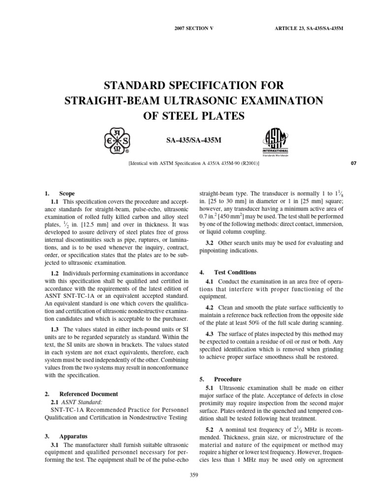 ASME Section V - Article 23 - SA-435 To SA-435M | PDF | Nondestructive ...