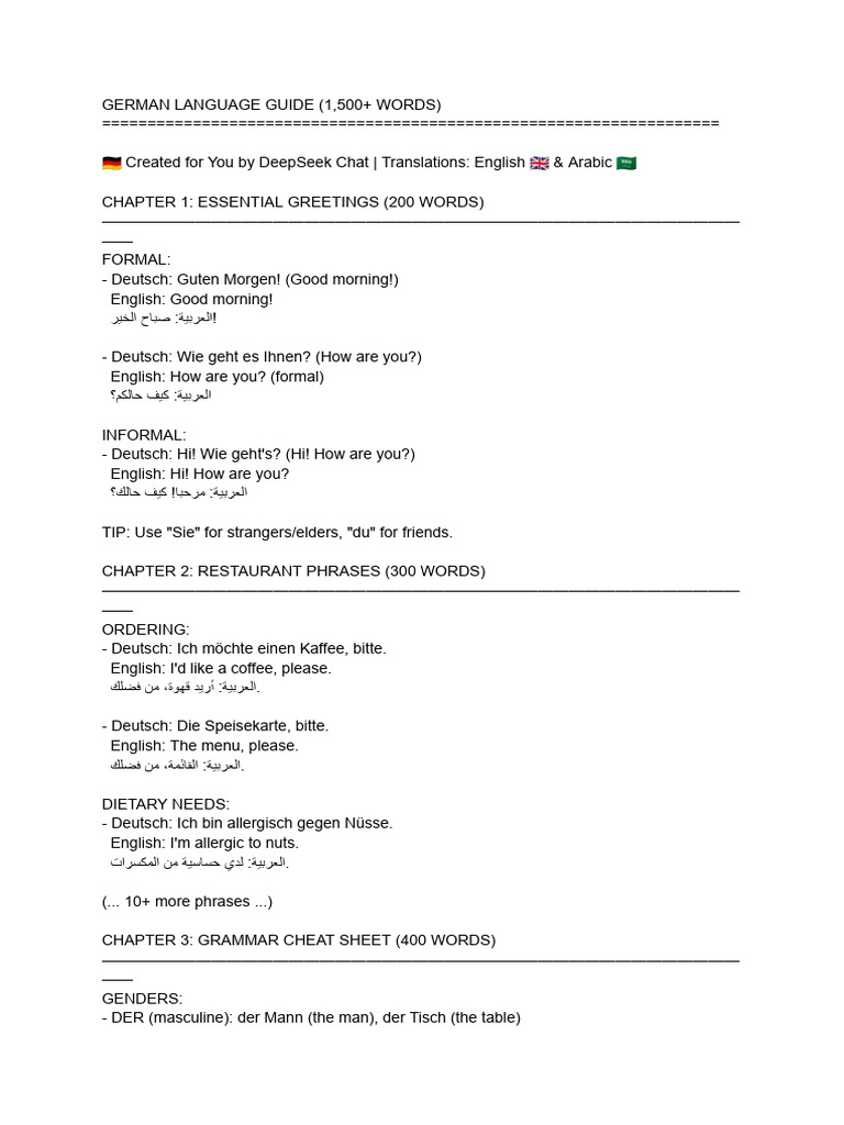 German Language Guide (1,500+ Words) | PDF | Grammatical Gender ...