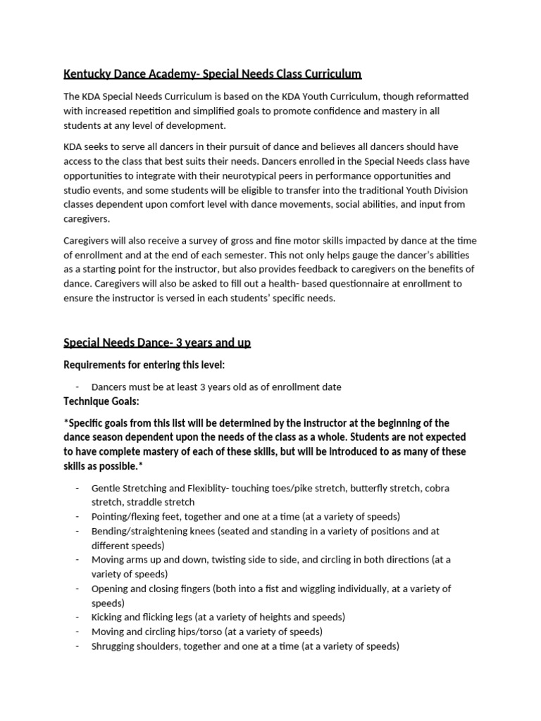 KDA Special Needs Curriculum | PDF | Dances