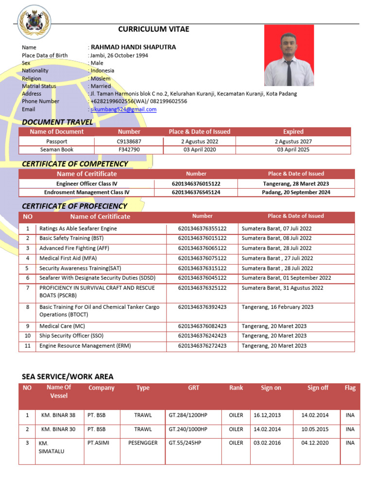 CV Rahmad Handi Shaputra New | PDF | Shipping | Freight Transport