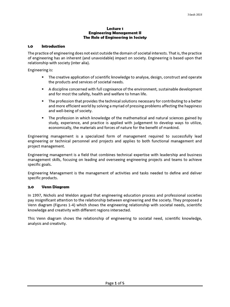 Lecture 1 - Role of Engineer in Society - 10.03.2025 | PDF ...