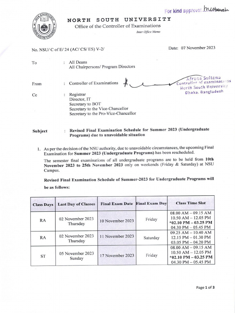5-9640.Revised Final Examination Schedule for Summer 2023 ...