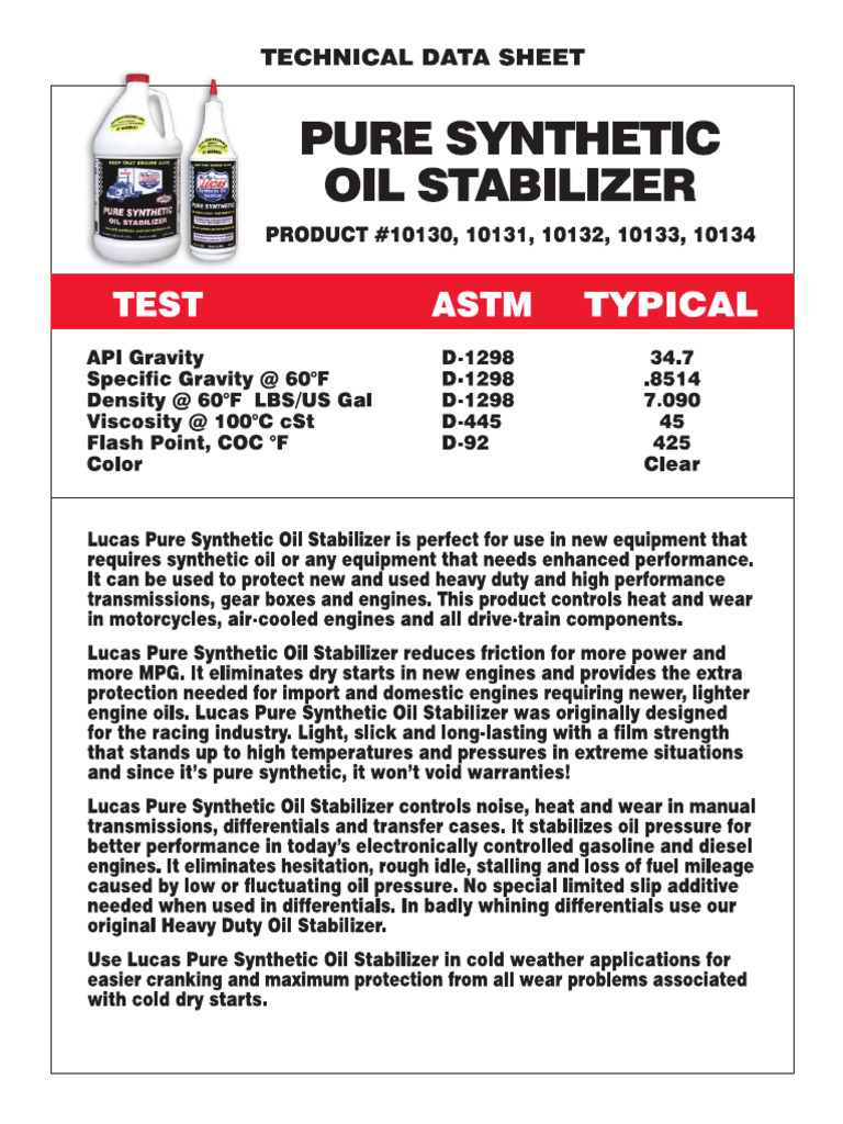 TDS - Pure Synthetic Oil Stabilizer | PDF