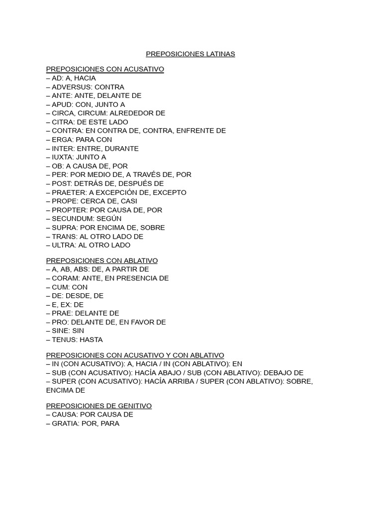Preposiciones en Latín: Guía Completa | PDF