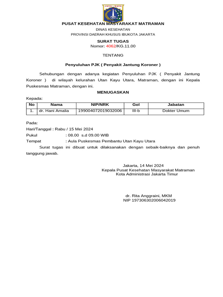 Surat Tugas PJK | PDF