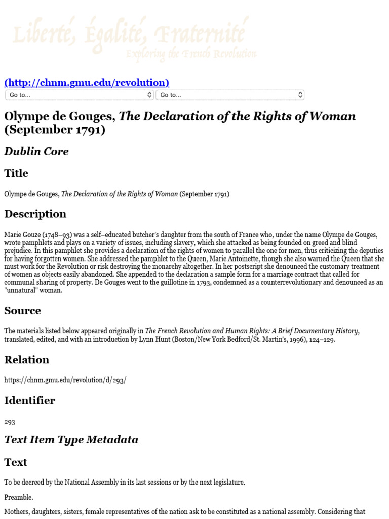7. Olympe de Gouges, Rights of Woman (1791) | PDF | Justice | Crime ...